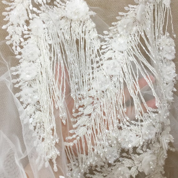 3D Flower Hand Beaded Dress Bodice Panel Beautiful Fringe | Etsy