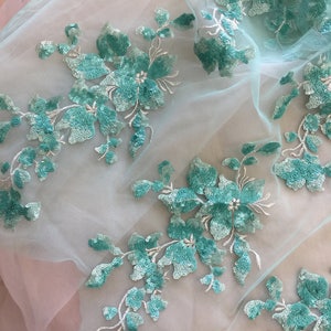 4 Pieces Aqua Sequined Bridal Lace Applique, Wedding Gown Bridal Veil ...
