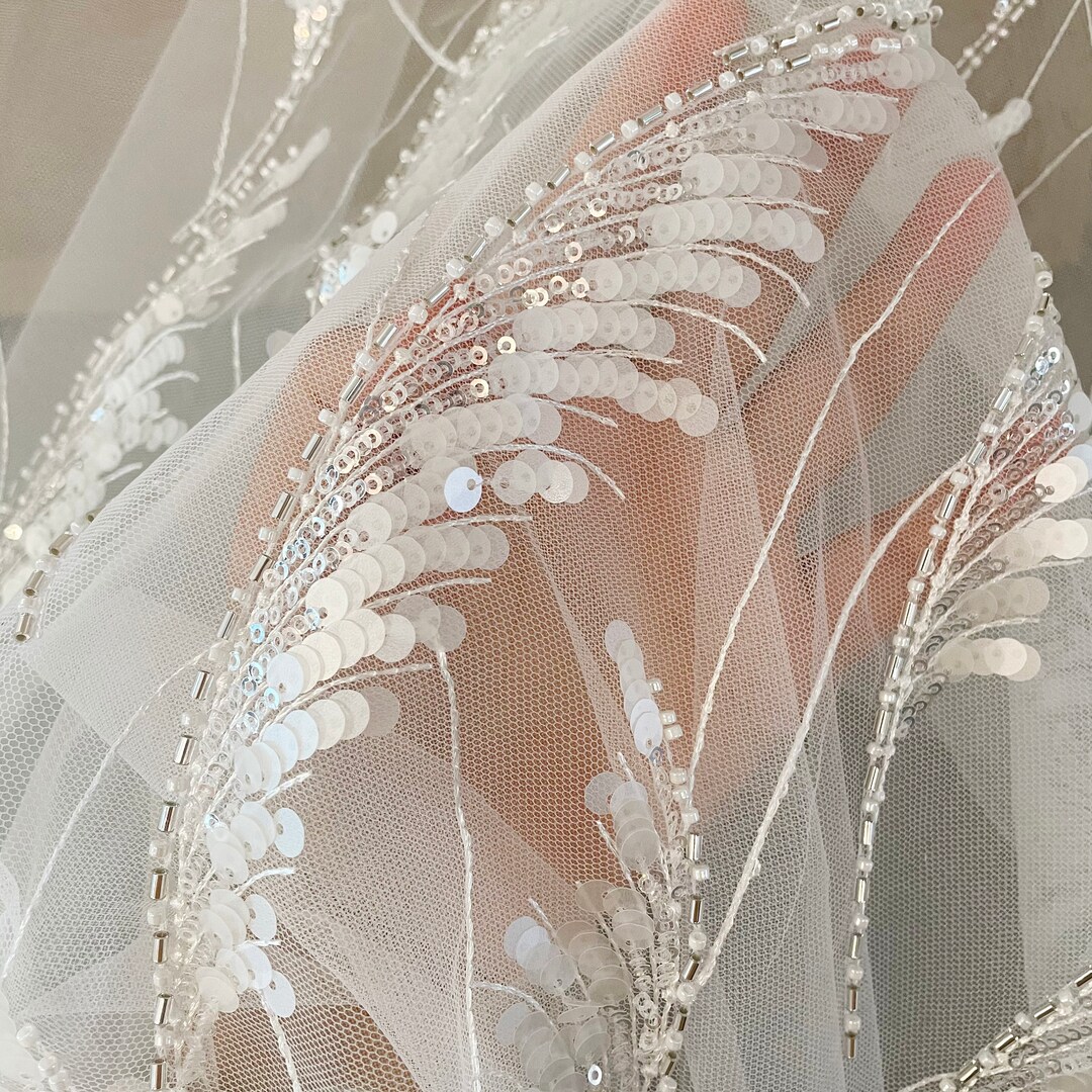 1 Yard 3D off White Sequin Tube Geometric Stripe Haute Couture Tulle ...