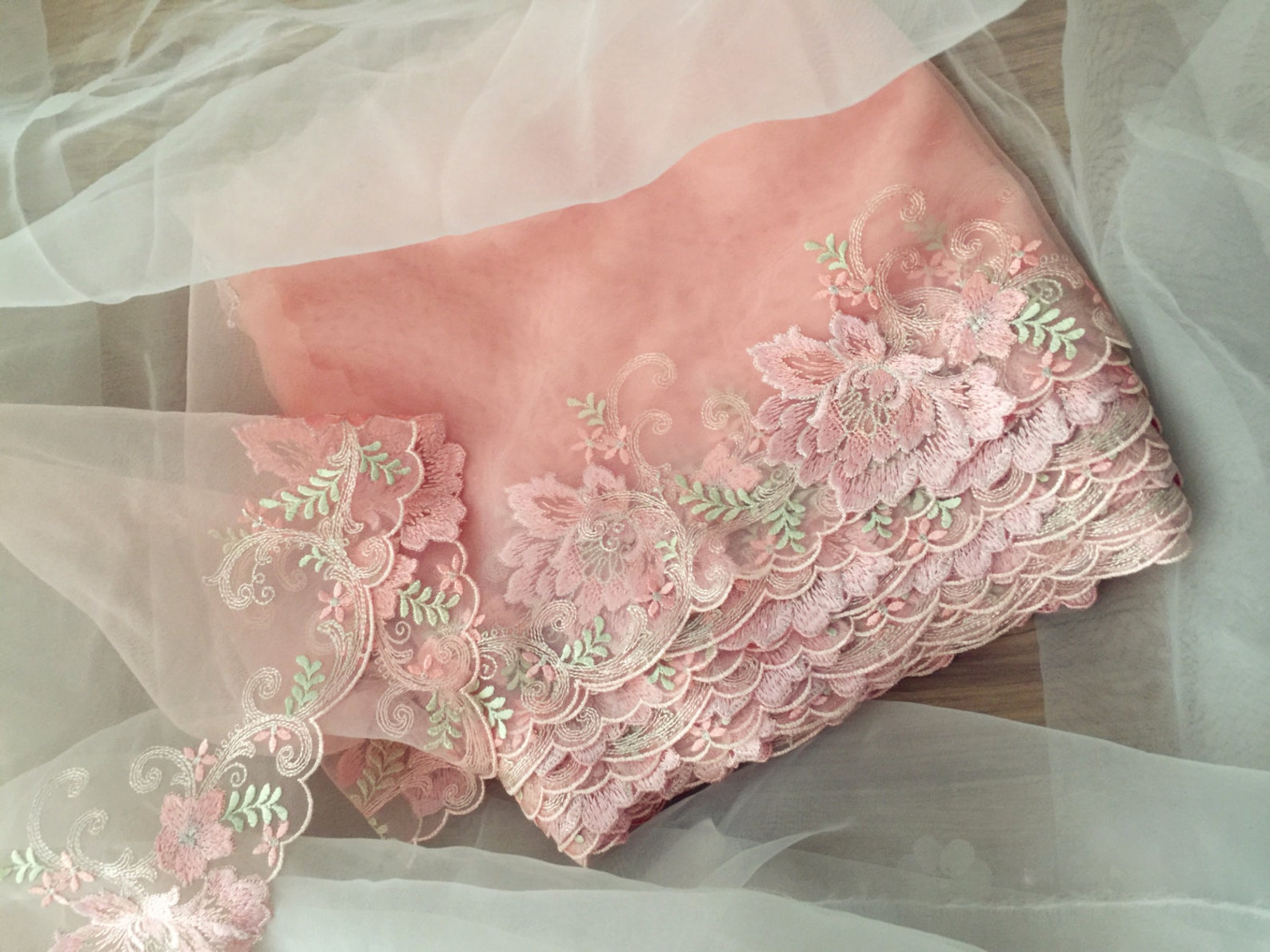2 Yards Pink Lace Trim Bridal Veil Wedding Accessories Soft - Etsy