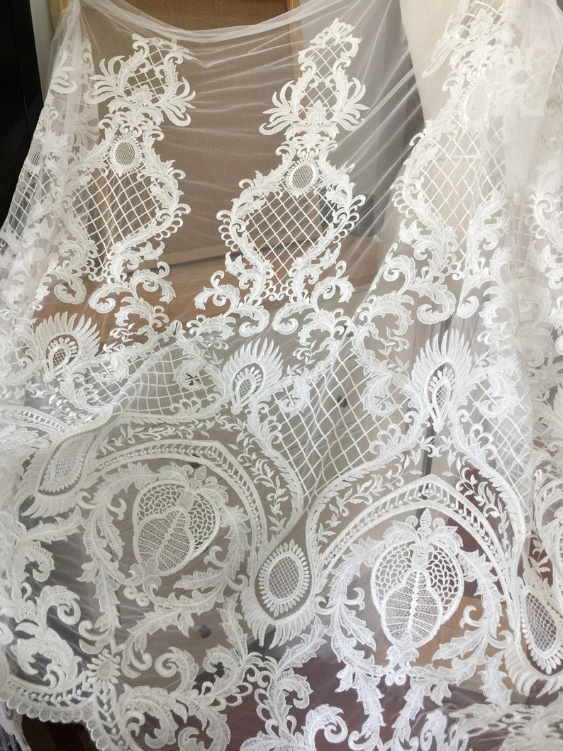 Luxury dense embroidered bridal Lace Fabric in off white | Etsy