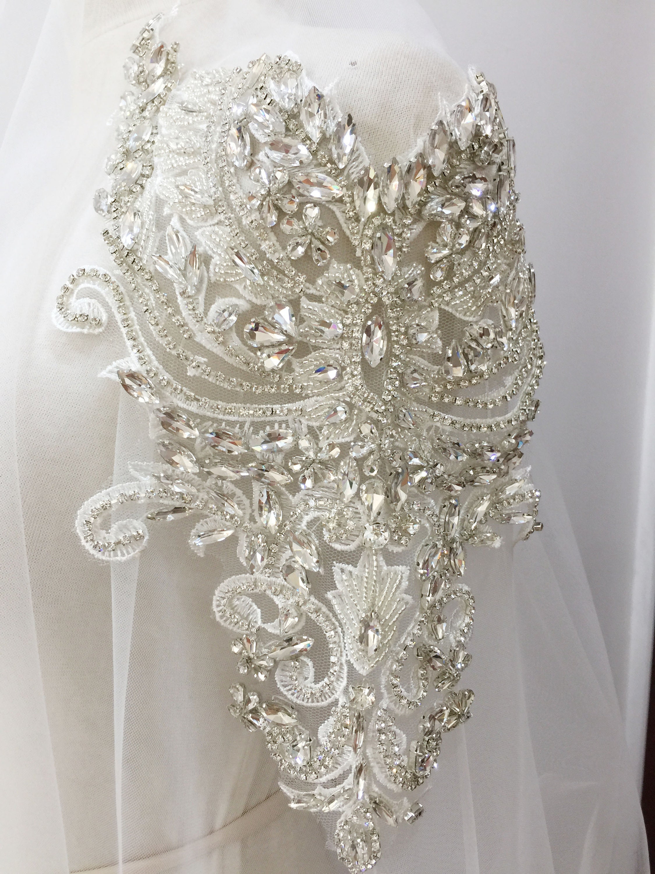 Deluxe Rhinestone Bead Bridal Bodice Applique in Crystal | Etsy