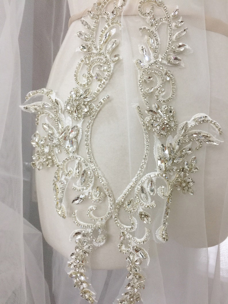 Exquisite Clear 3D Rhinestone Beaded Bridal Lace Applique for - Etsy