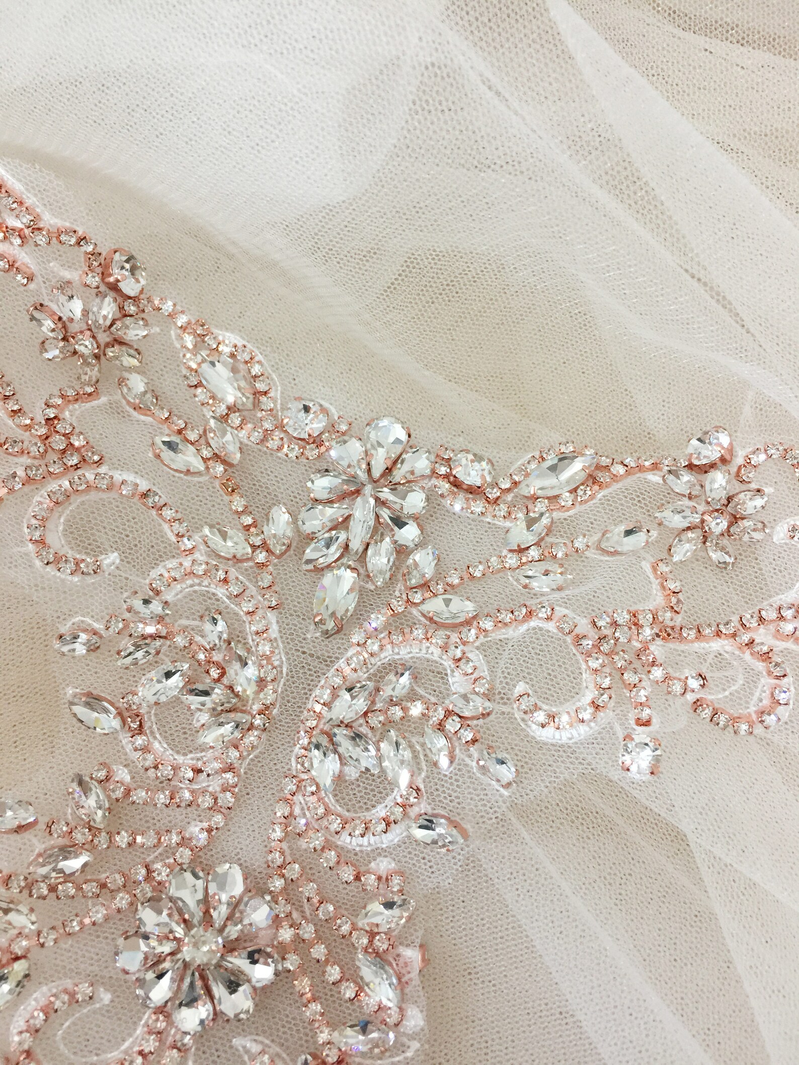 Rhinestone beaded lace collar applique in Rose Gold Silver | Etsy