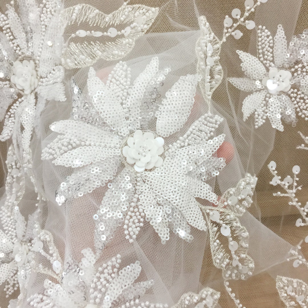 Luxury 3D Beaded Haute Couture Fabric Lace by Yard, Bridal Gown Wedding ...