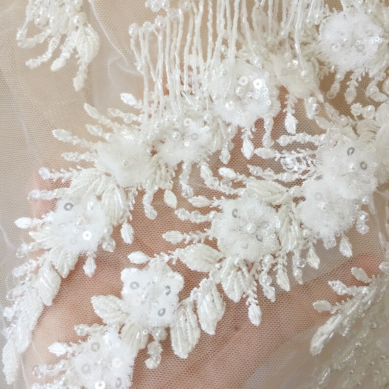3D Flower Hand Beaded Dress Bodice Panel Beautiful Fringe - Etsy