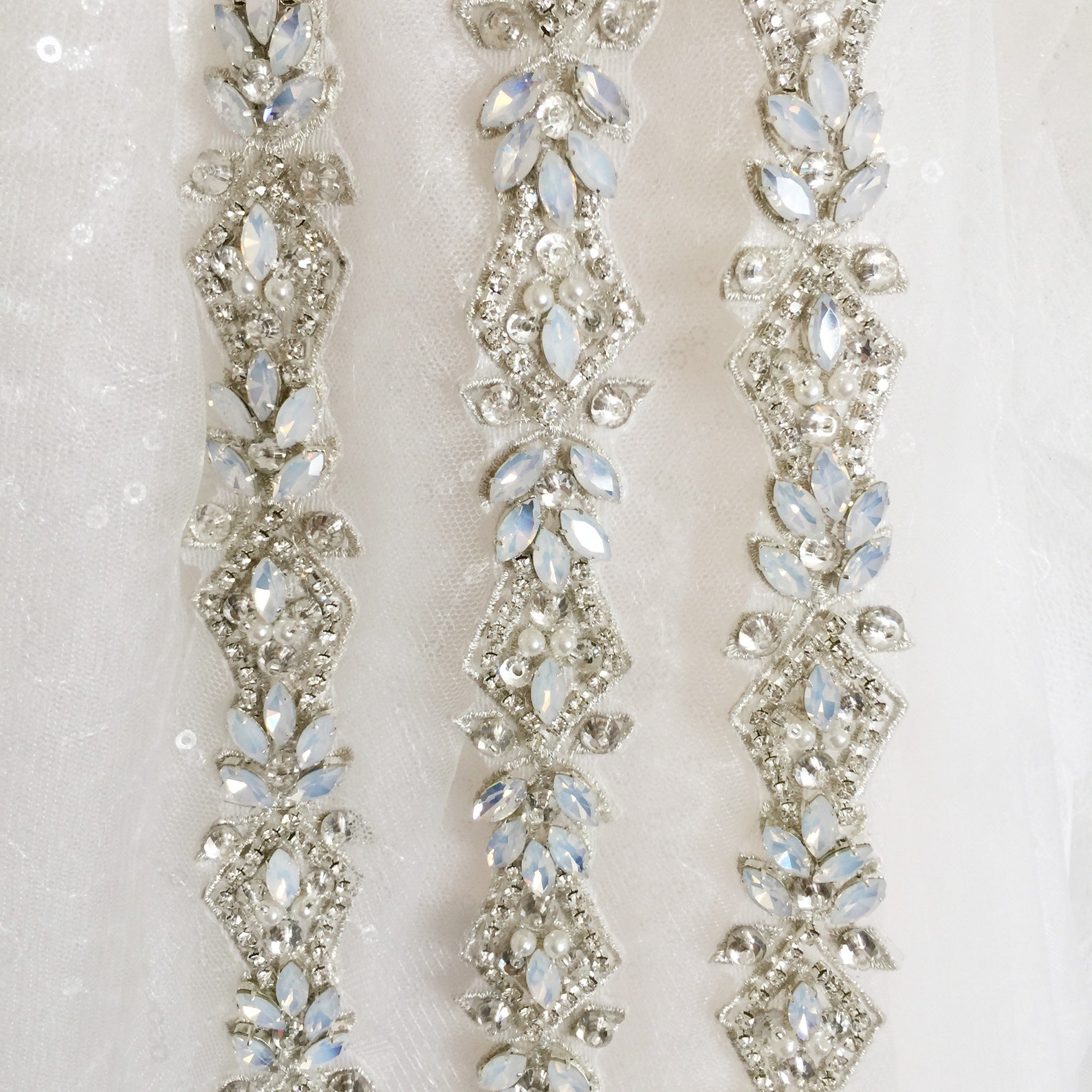 Luxury Thin Opal Silver Embroidered Rhinestone Beaded Trim for - Etsy