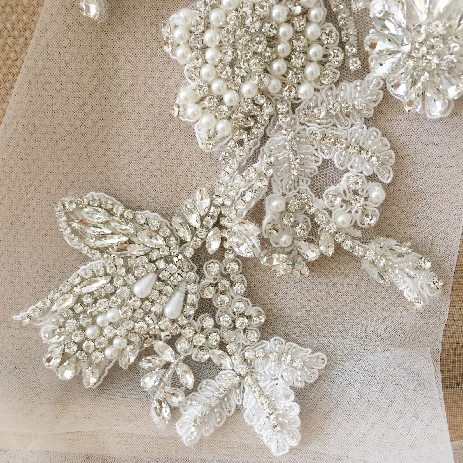 Smoke Blue 3D Flower Rhinestone Applique Pair Crystal Beaded Bridal ...