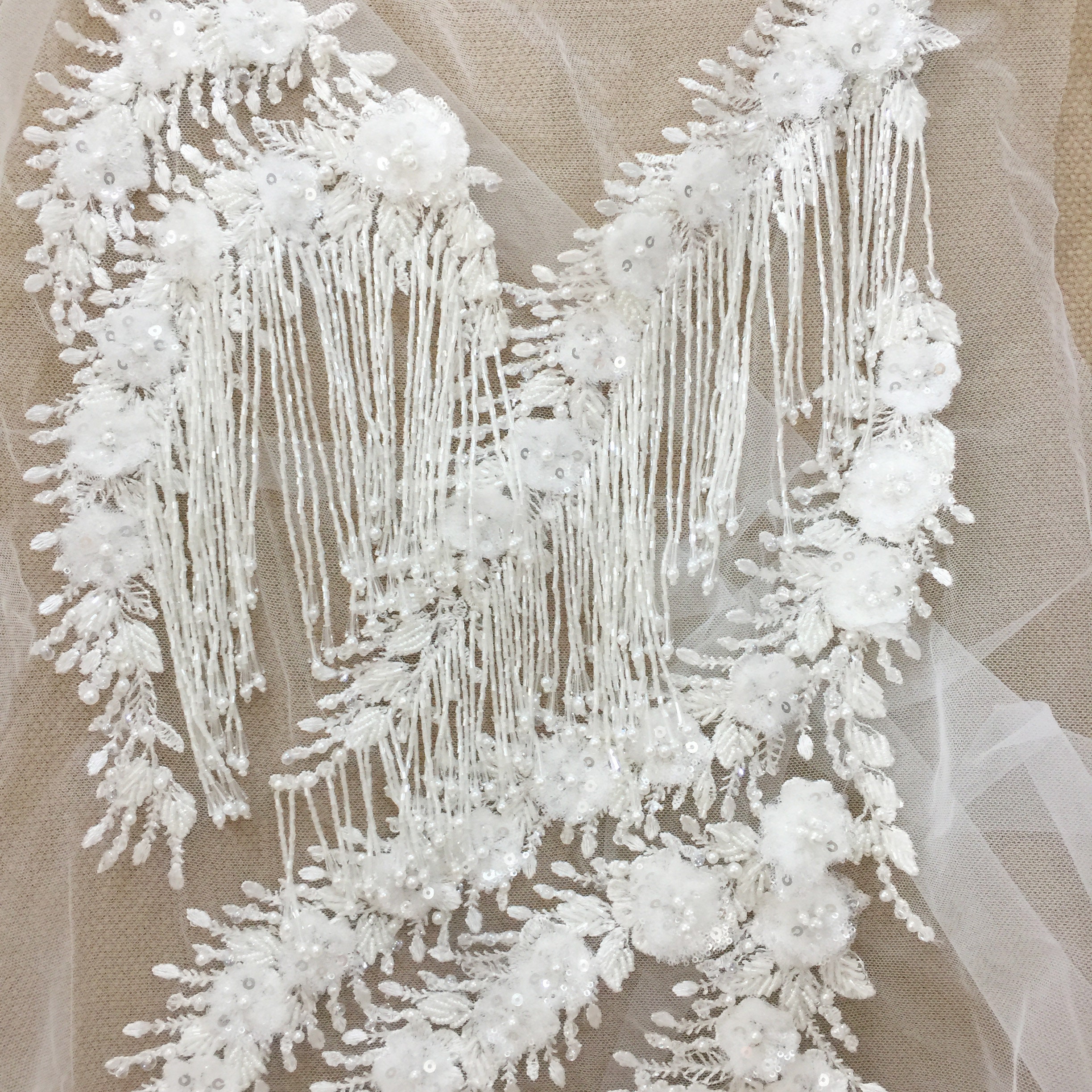 3D Flower Hand Beaded Dress Bodice Panel Beautiful Fringe | Etsy