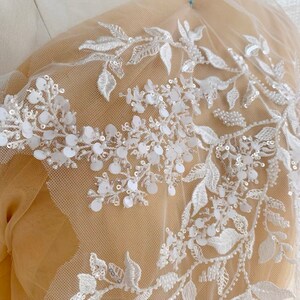 LARGE Heavy Beaded Bridal Applique - IVORY - Venice Lace Beaded ...