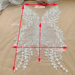 1 Piece LARGE Heavy Beaded Bridal Applique - IVORY - Bodice Lace Beaded ...