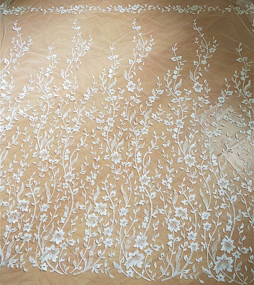 1 Yard Leaf Mesh Embroidery Lace Fabric by Yard With Clear Sequin ...