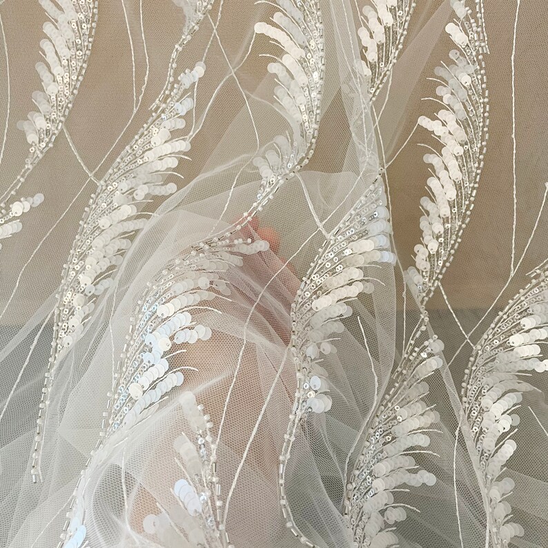 1 Yard 3D off White Sequin Tube Geometric Stripe Haute Couture Tulle ...