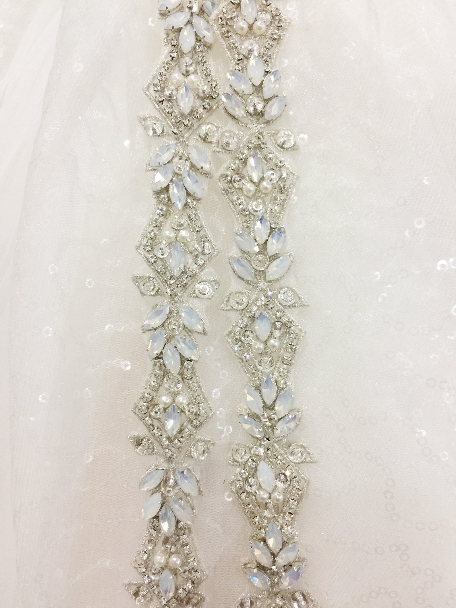 Luxury Thin Opal Silver Embroidered Rhinestone Beaded Trim for - Etsy