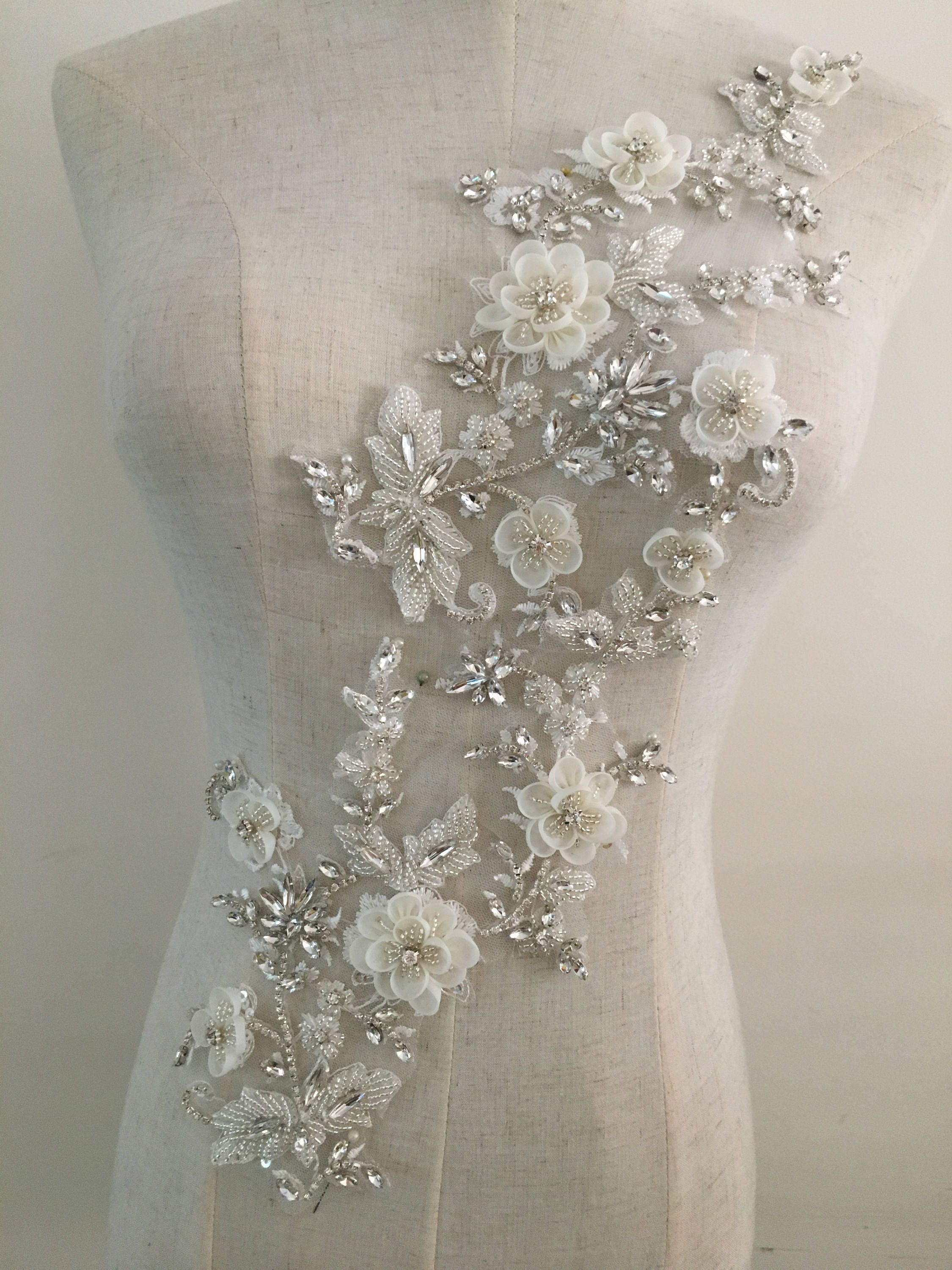 Exquisite 3D Rhinestone Beaded Bridal Lace Applique for Wedding Sash ...