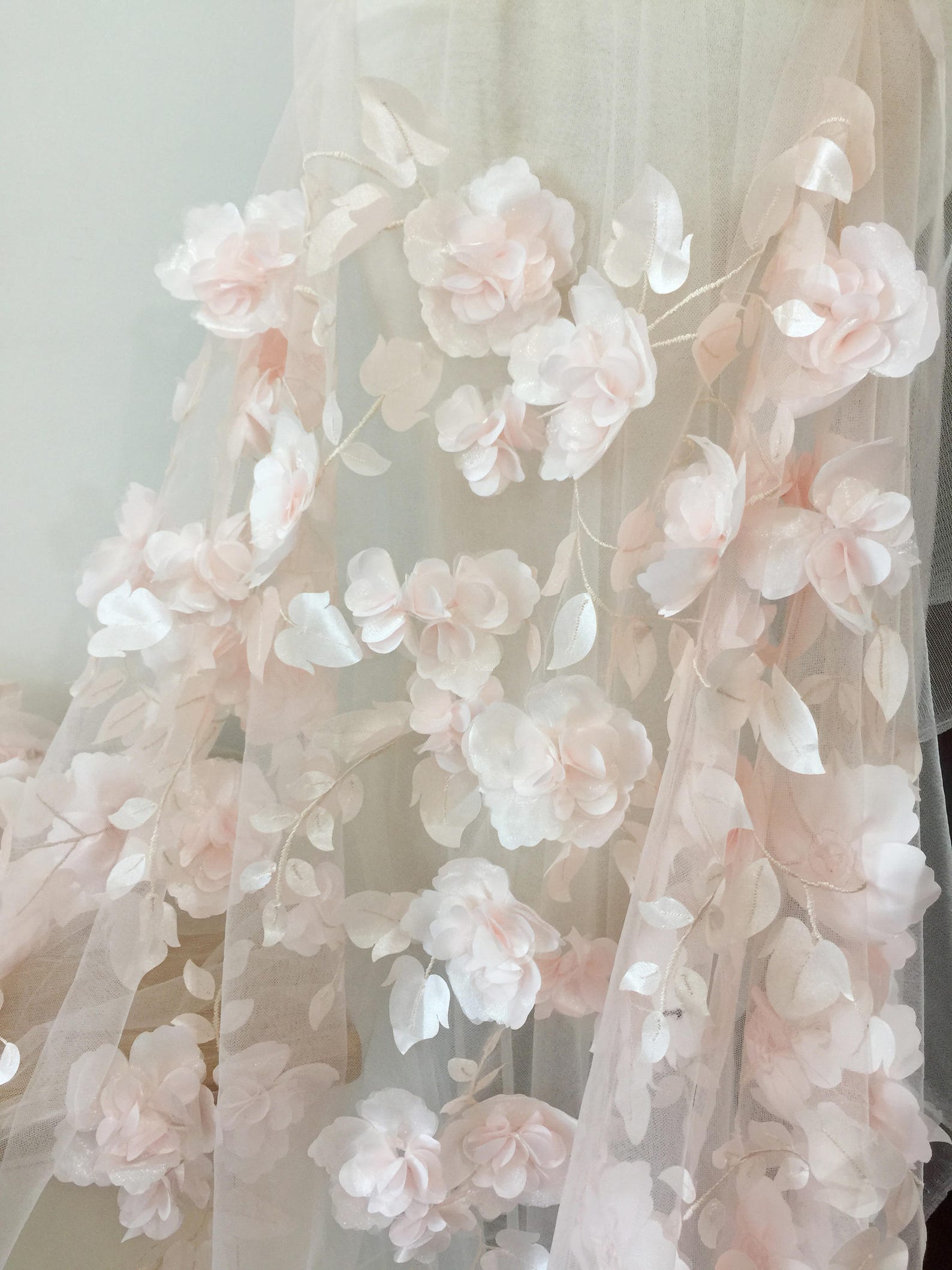 3D Full Blossom Flower Tulle Lace Fabric in Blush , Wedding Gown Bridal ...