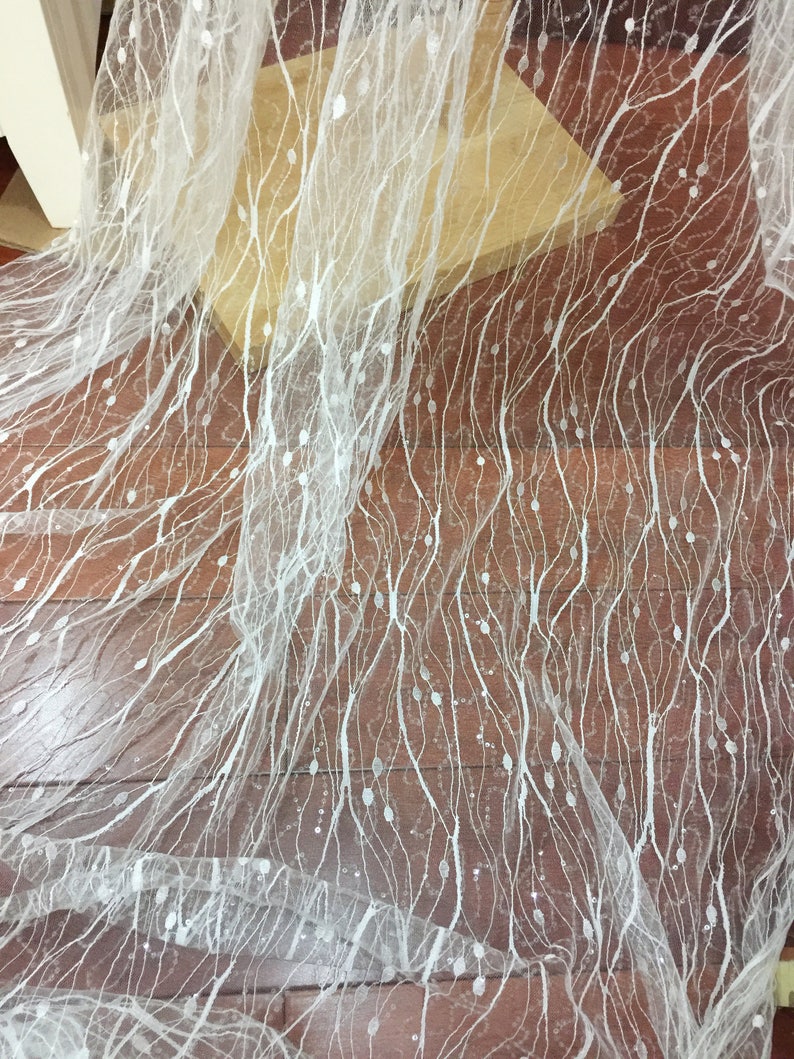 Clear Sequin Lace Fabric Ivory by Yard Wedding Gown Bridal - Etsy