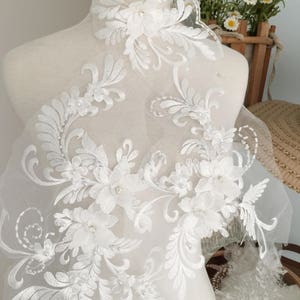 Off White 3D Pearl and Rhinestone Beaded Lace Applique Set in Smoke ...