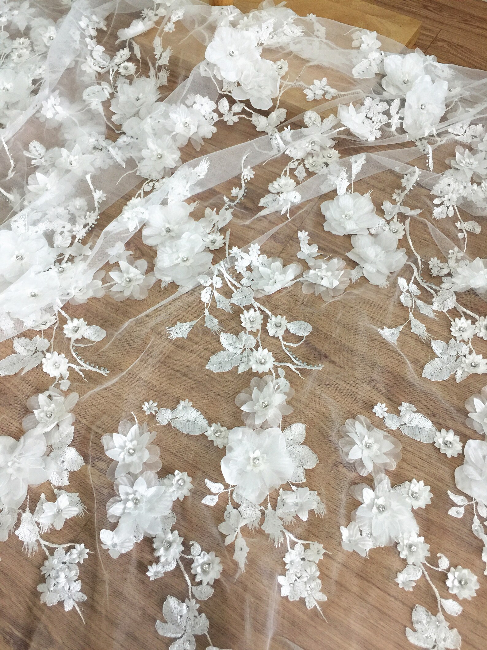 Luxury 3D Beaed Lace Fabric in off White Scalloped Bridal - Etsy