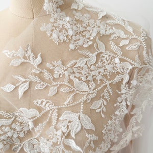 LARGE Heavy Beaded Bridal Applique - IVORY - Venice Lace Beaded ...