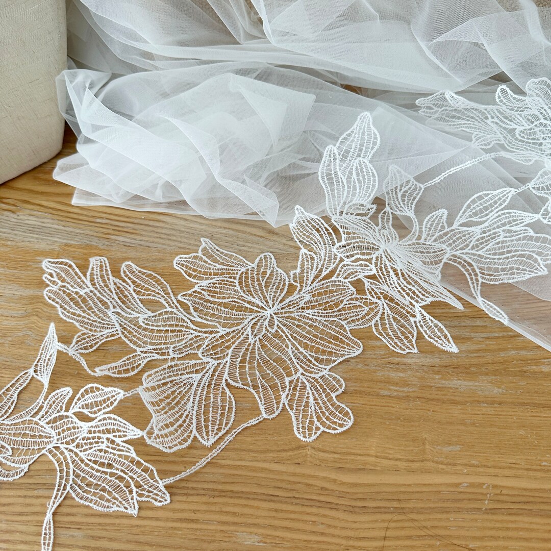 1 Yard Crochet Ivory Bridal Lace Trim, Wedding Veil Lace Trim, Bridal ...