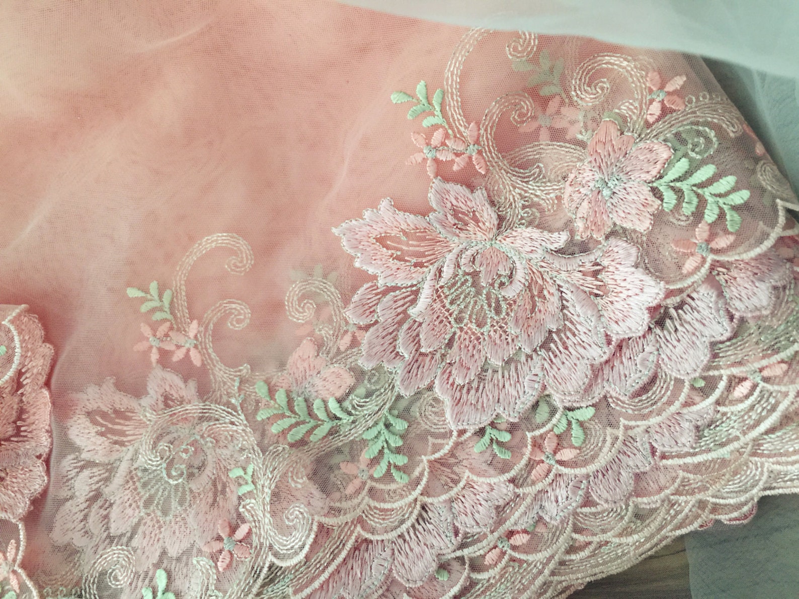 2 Yards Pink Lace Trim Bridal Veil Wedding Accessories Soft - Etsy