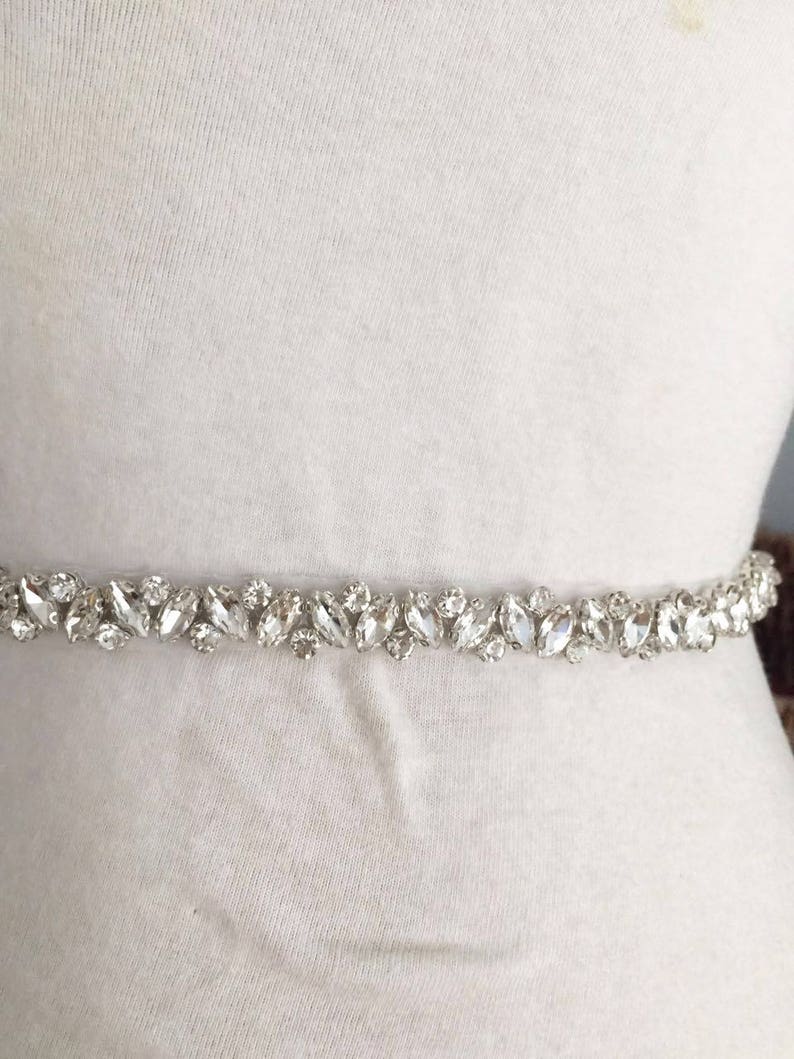 Thin rhinestone and crystal beaded lace trim for wedding belt | Etsy