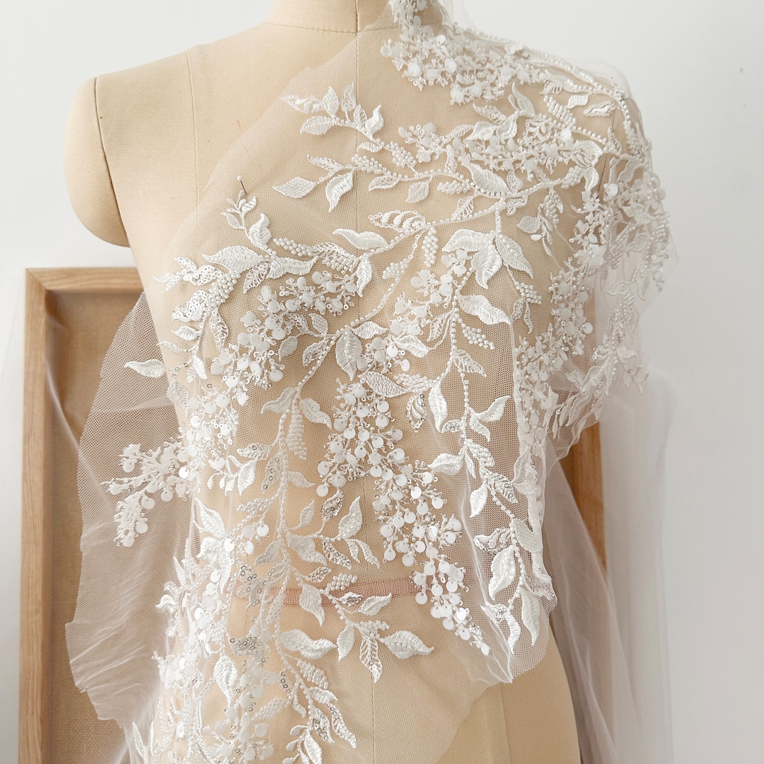 LARGE Heavy Beaded Bridal Applique - IVORY - Venice Lace Beaded ...