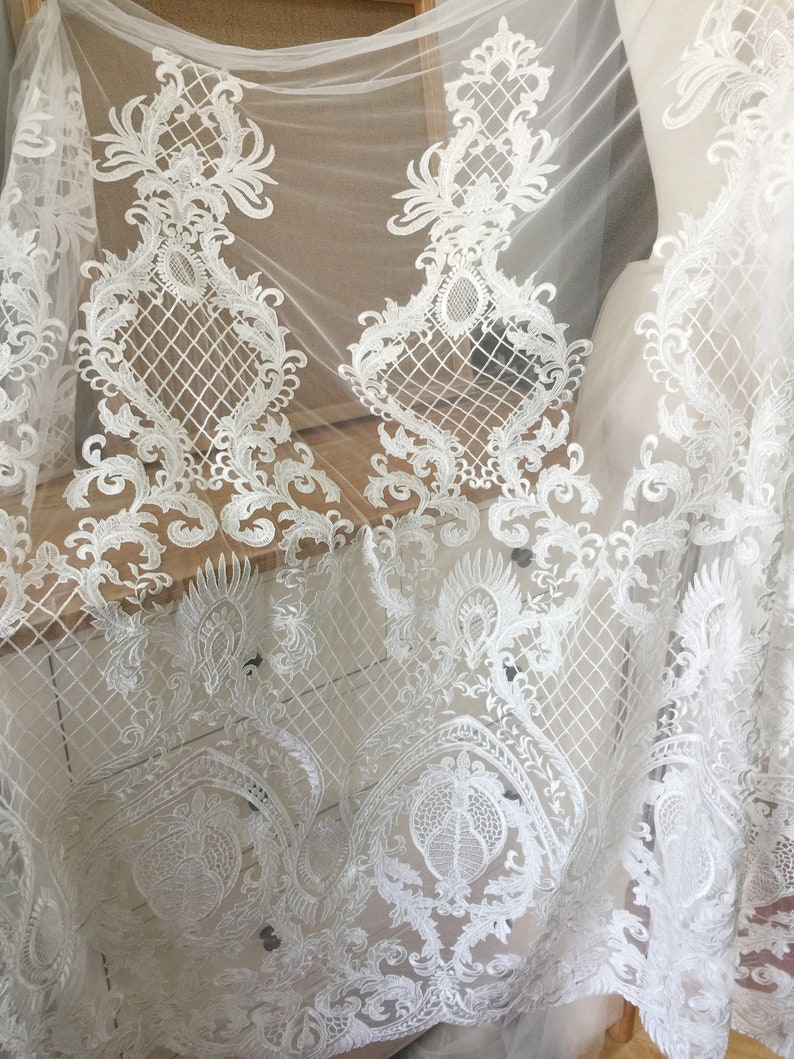 Luxury dense embroidered bridal Lace Fabric in off white | Etsy