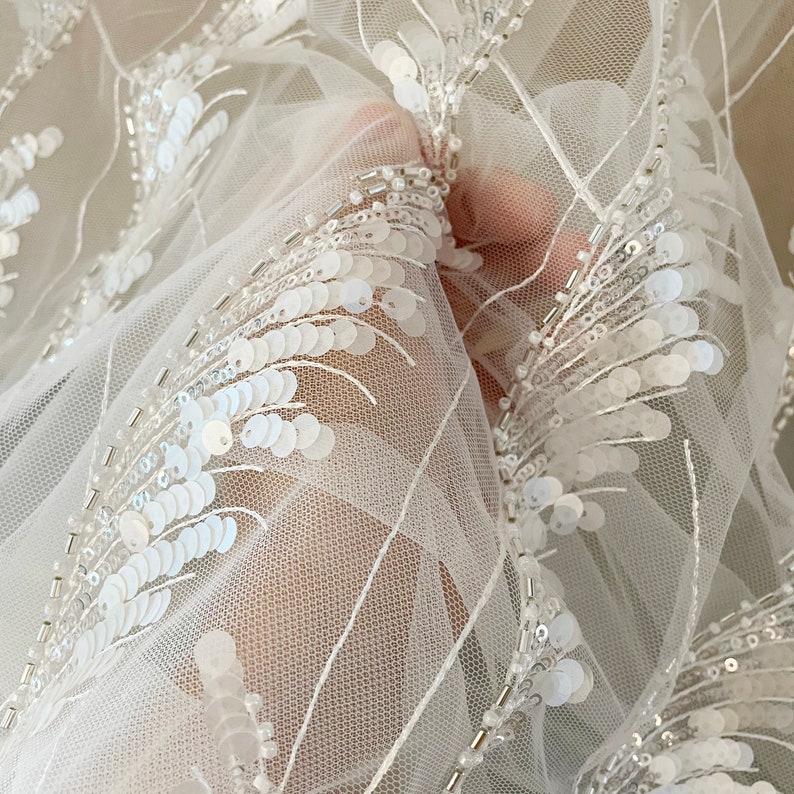1 Yard 3D off White Sequin Tube Geometric Stripe Haute Couture Tulle ...
