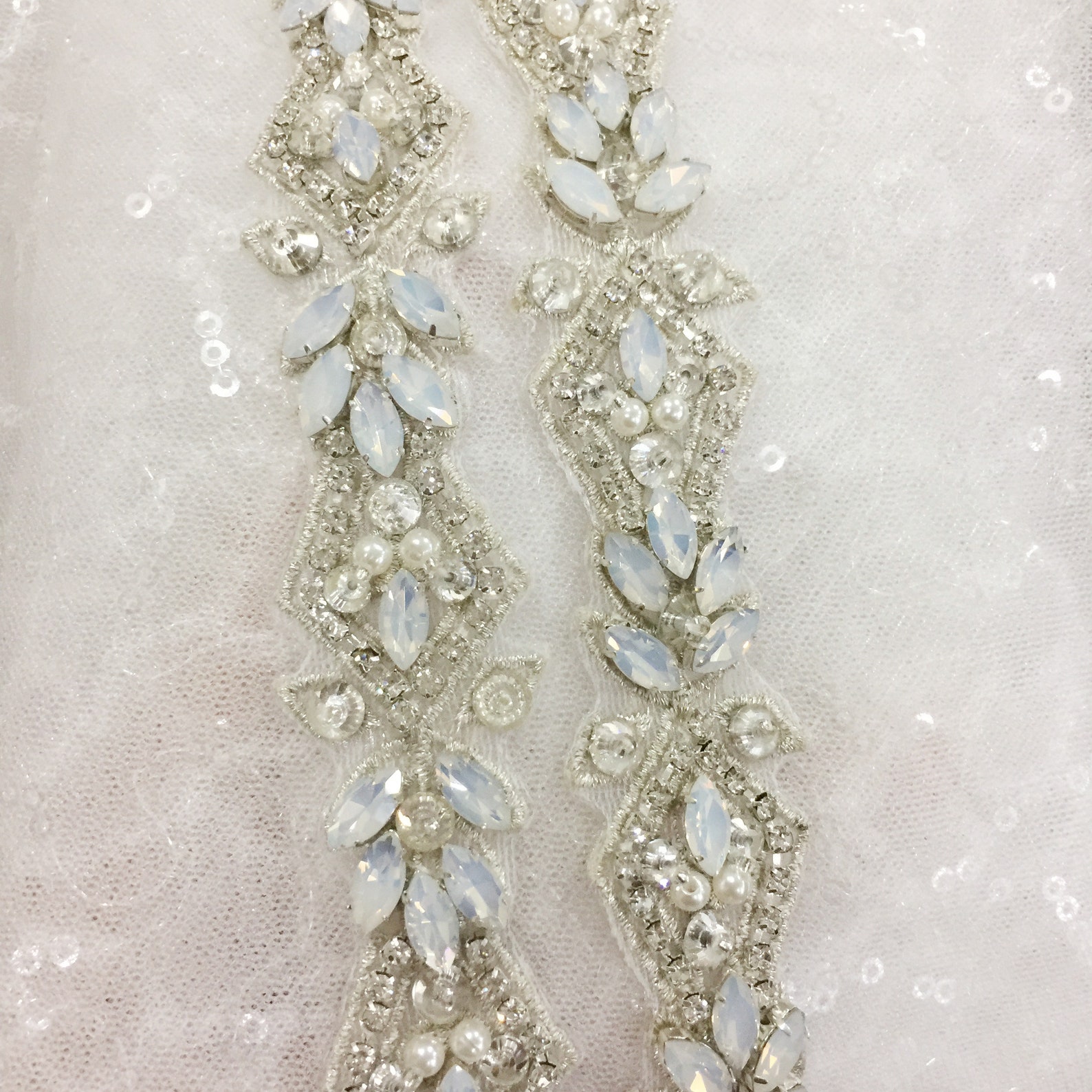 Luxury Thin Opal Silver Embroidered Rhinestone Beaded Trim for - Etsy