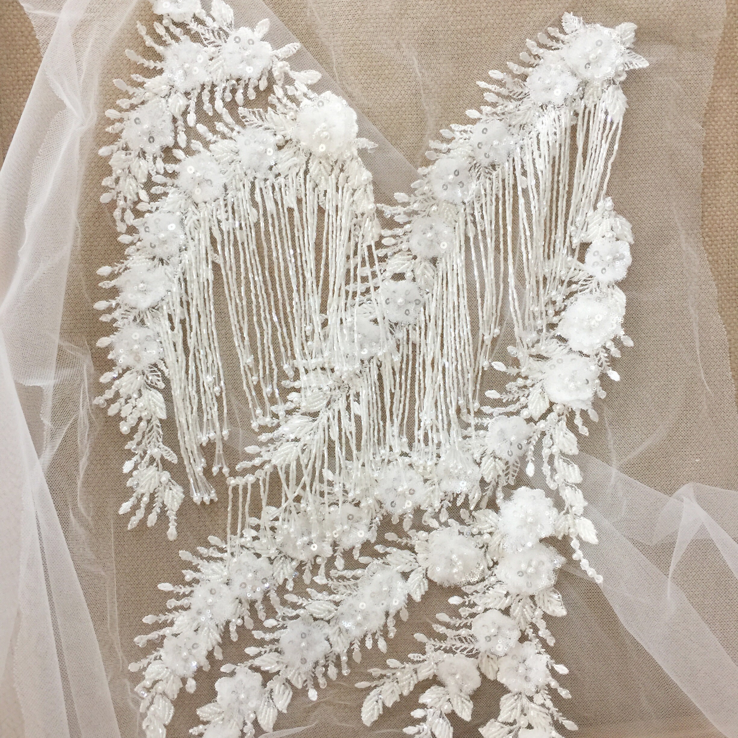 3D Flower Hand Beaded Dress Bodice Panel Beautiful Fringe | Etsy