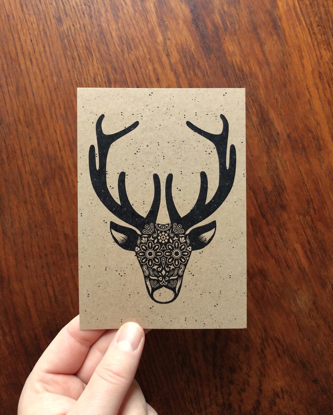 Dia De Los Rudolph A6 Recycled Brown Card Print - Day of the Dead ...