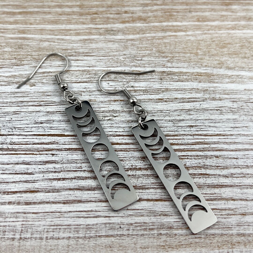 Stainless Steel Moon Phases Earrings Celestial Jewelry Moon Jewelry Moon Earrings Lunar Earrings ...