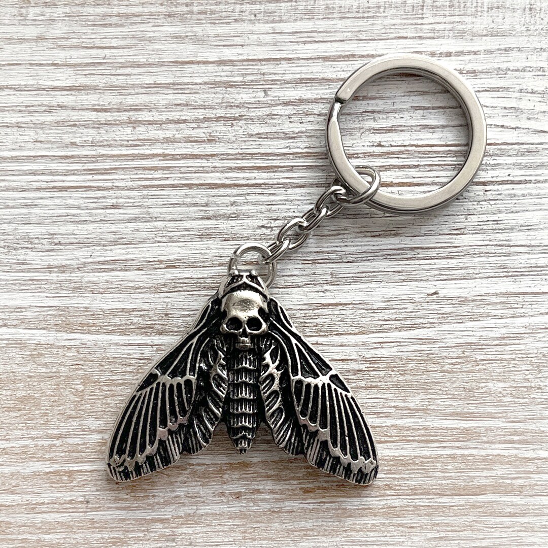Death's Head Hawk Moth Keychain: Antique Silver Tone Moth Charm - Etsy