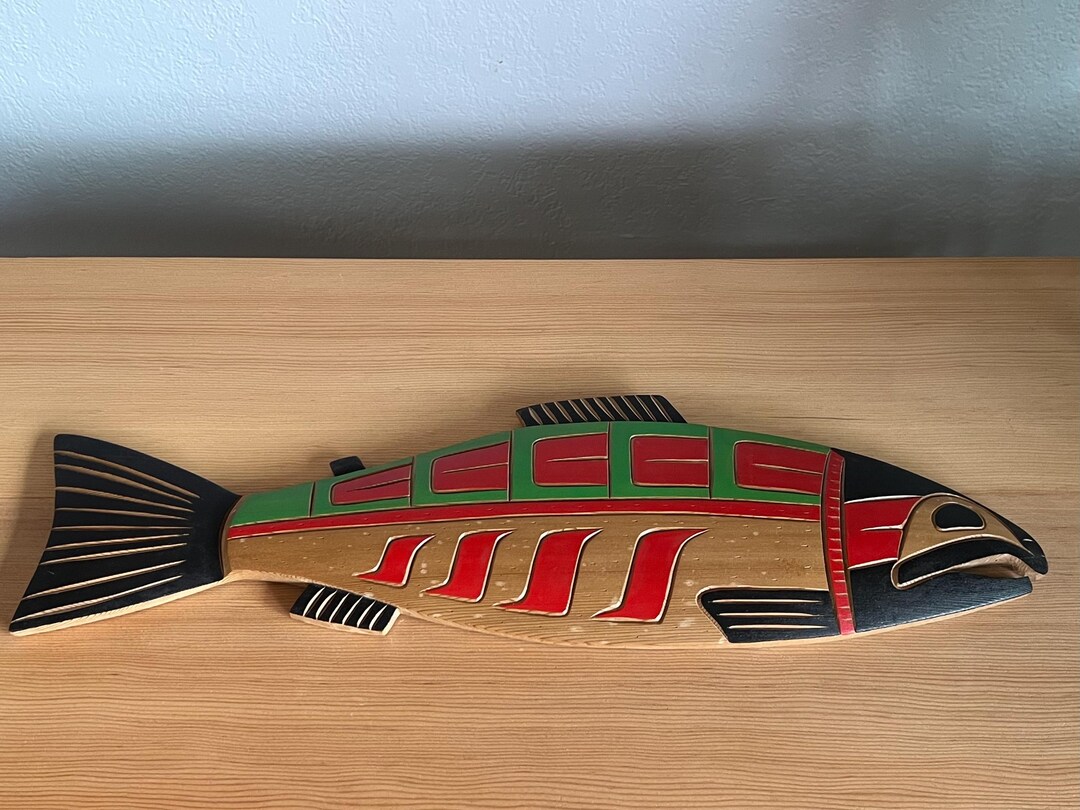 Fred Baker Salmon Carving Coast Salish Nation 20.5” Very Good Condition ...