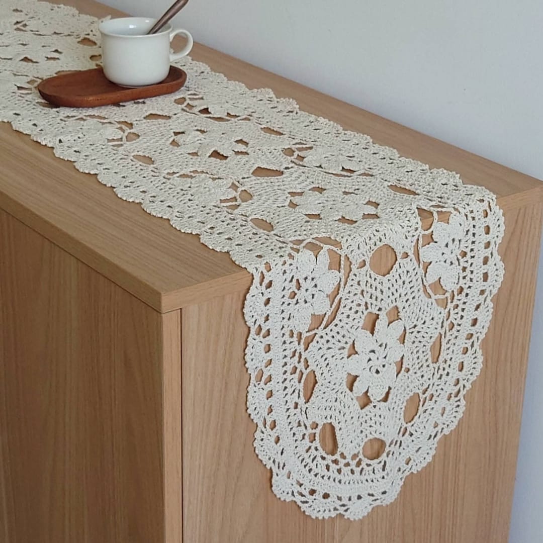 Hand Crochet Lace Table Runner Dresser Scarf - Etsy