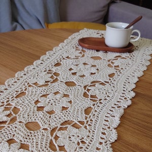 Hand Crochet Lace Table Runner Dresser Scarf - Etsy