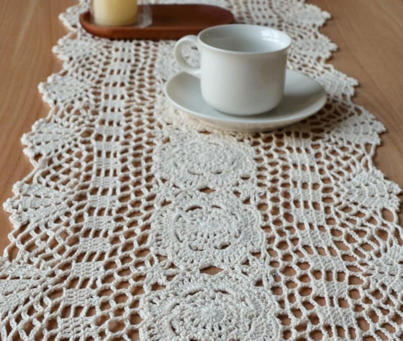 Hand Crochet Lace Farmhouse Dresser Scarf Table Runner French Country ...
