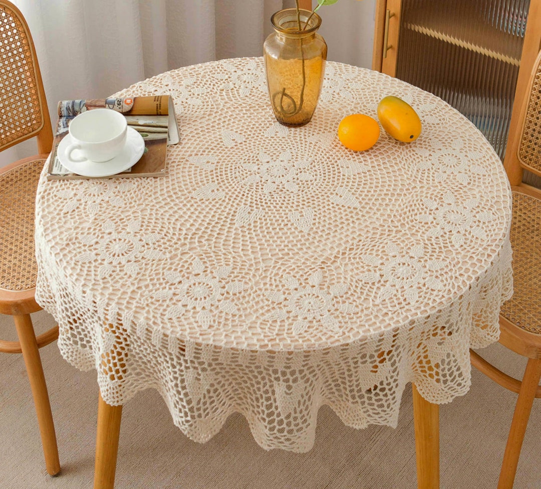 Hand Crochet Round Lace Tablecloth French Country Rustic Farmhouse ...