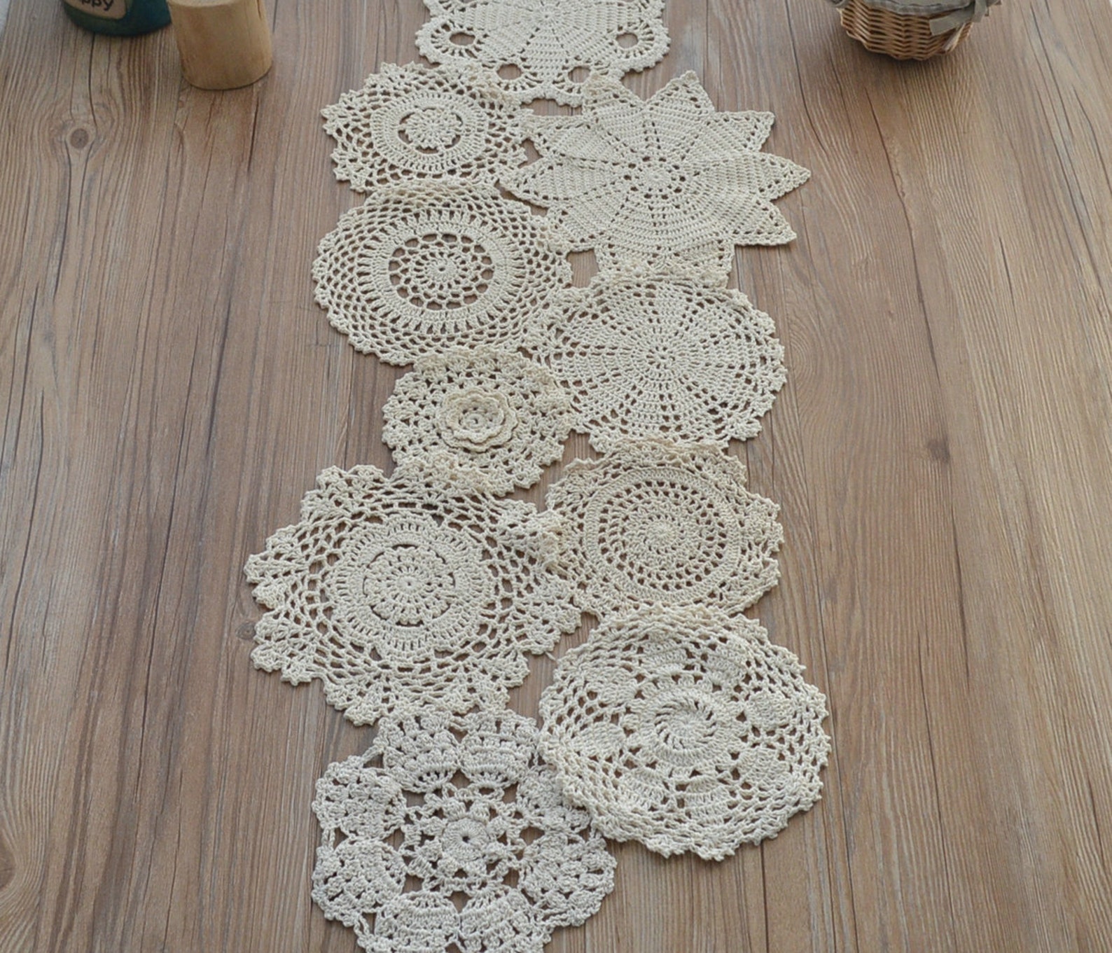 10 Assorted Hand Crochet Lace Doilies Table Placemats Runners Farmhouse ...