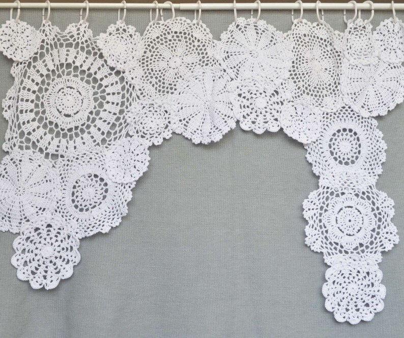 Hand Crochet White Lace Curtain Valance French Country Custom - Etsy