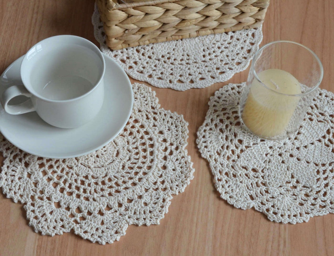 Set of 10 Hand Crochet Round Doilies Farmhouse Table Placemats Coasters ...