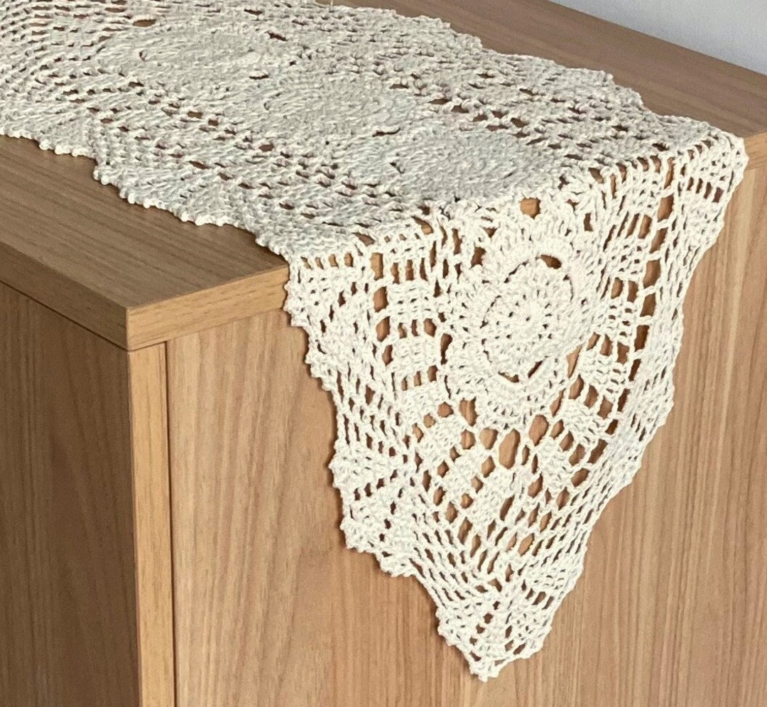 Hand Crochet Lace Farmhouse Dresser Scarf Table Runner French Country ...