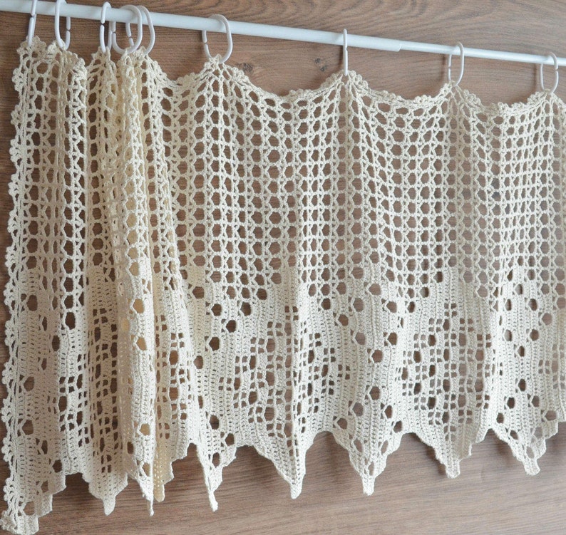 Hand Crochet Lace Kitchen Cafe Window Curtain Valance Rustic | Etsy