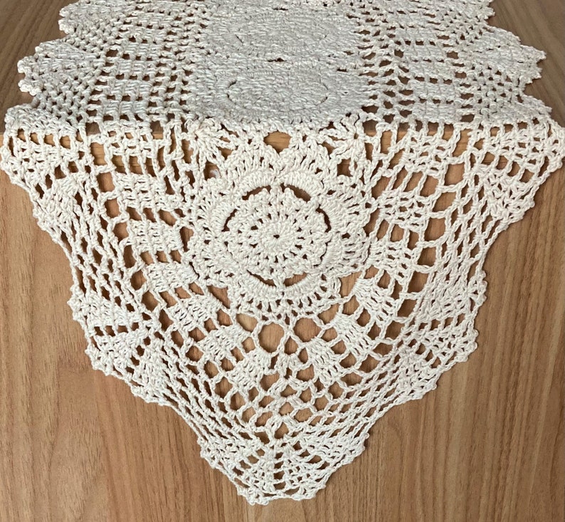 Hand Crochet Lace Farmhouse Dresser Scarf Table Runner French Country ...