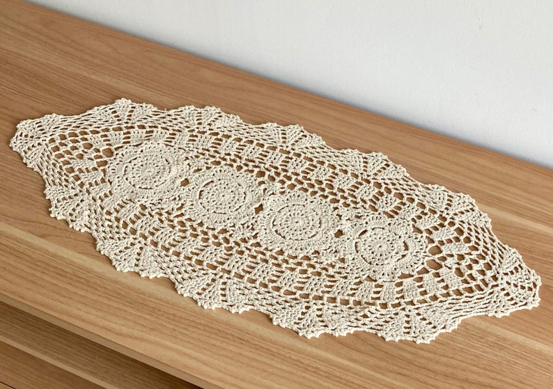 Hand Crochet Lace Farmhouse Dresser Scarf Table Runner French Country ...