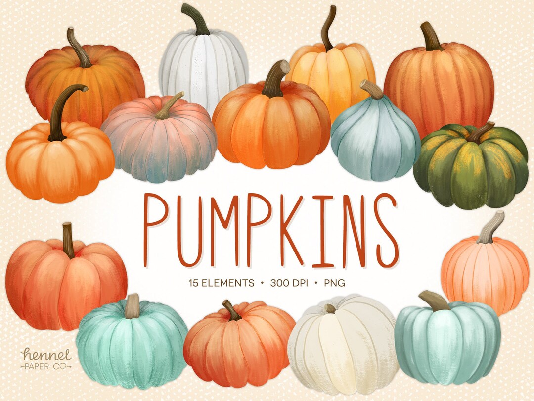Pumpkin Clipart - Colorful Painted Fall Clipart - Cute Autumn Clipart ...