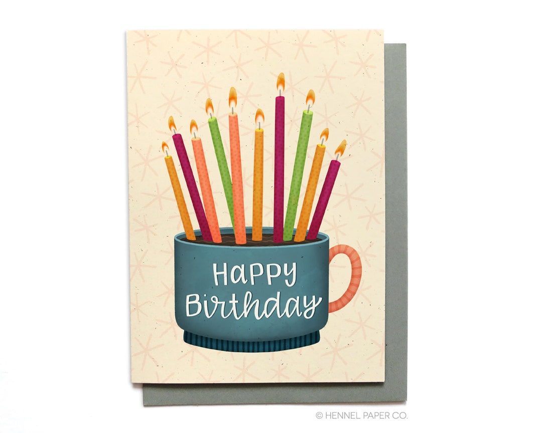 Happy Birthday Coffee Mug With Candles - Birthday Card for Coffee ...