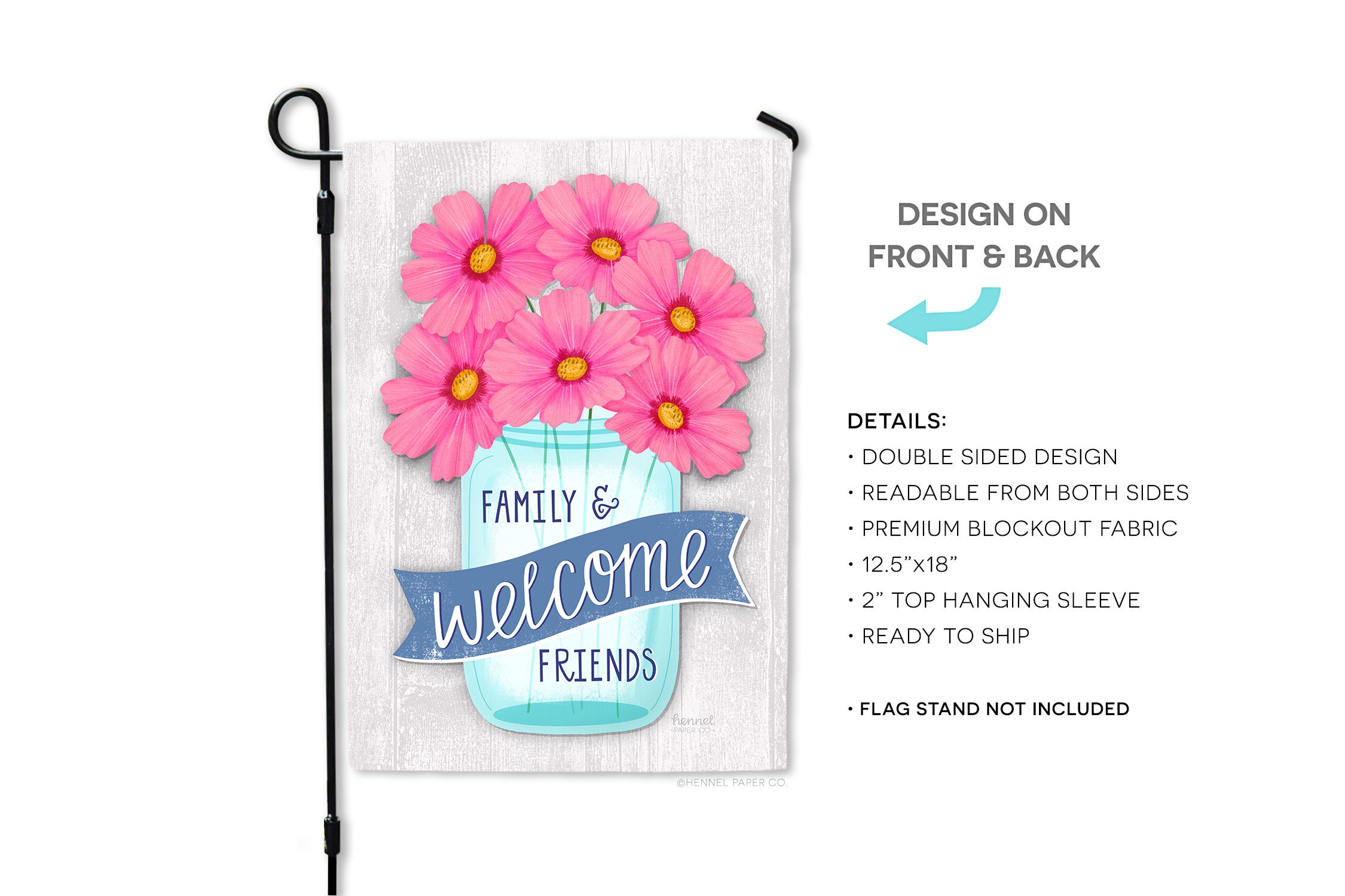 Welcome Family & Friends Garden Flag Flowers Mason Jar Spring | Etsy